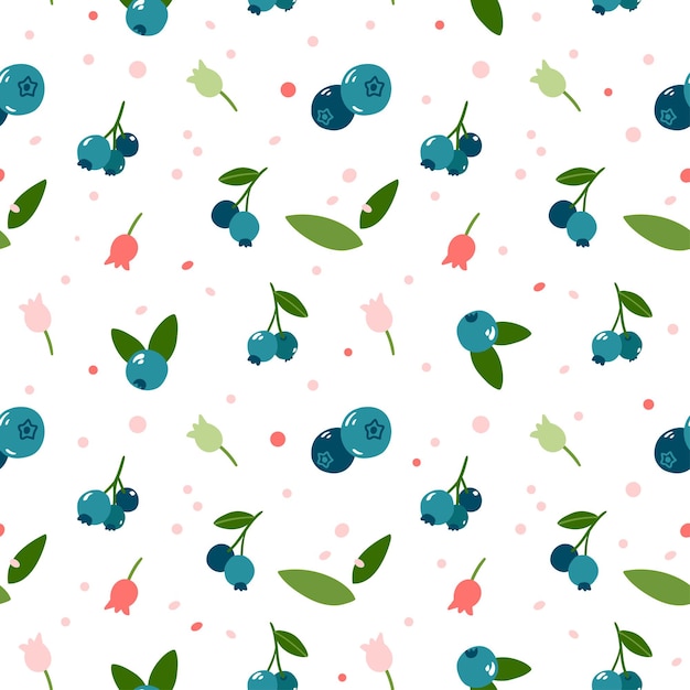 Whimsical Blueberry Pattern with Blooms and Leaves | Jiffy Designs