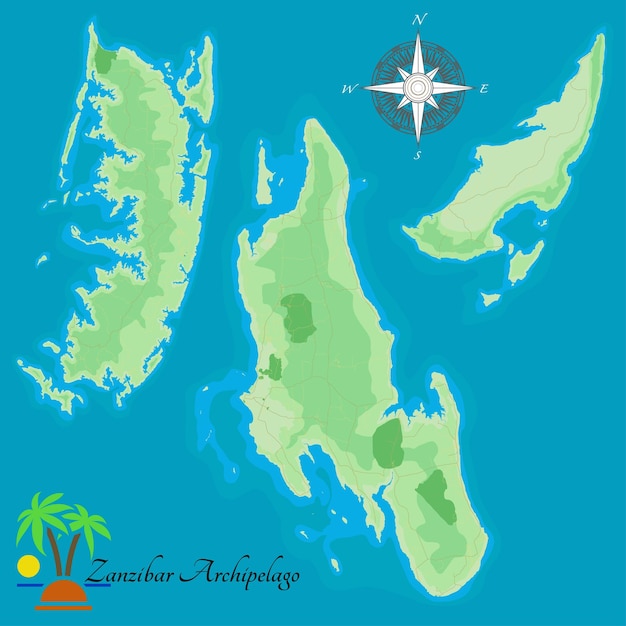 Vibrant Tropical Island Paradise Map with Compass Rose | Jiffy Designs