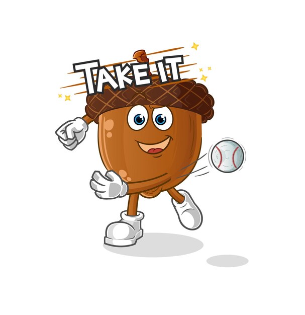 Playful Acorn Mascot Celebrates Baseball with Enthusiasm | Jiffy Designs