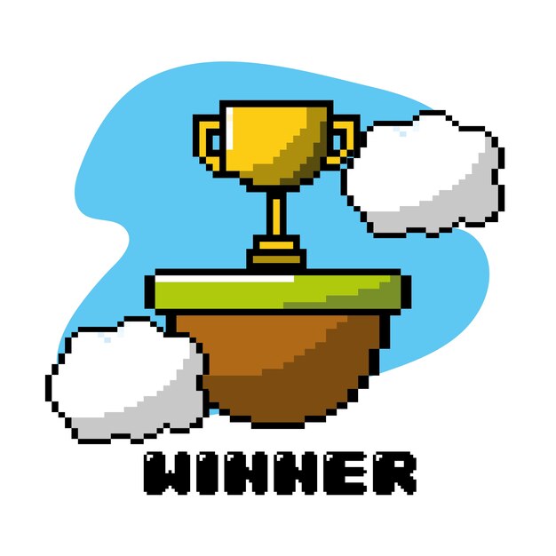 Victorious Pixel Trophy Stands Tall Amidst Clouds | Jiffy Designs