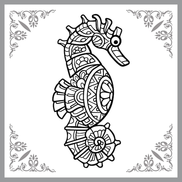 Intricate Monochrome Seahorse Illustration with Decorative Borders ...