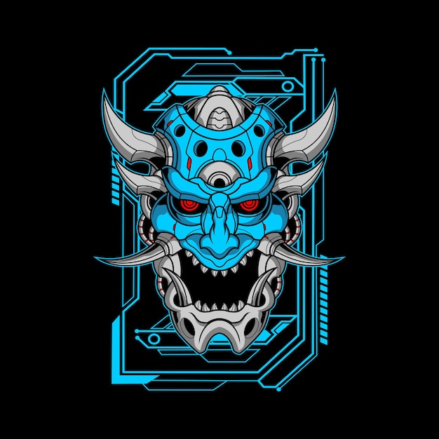 Futuristic Cyberpunk Oni Mask with Neon Accents | Jiffy Designs