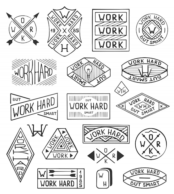 Vintage Typographic Badges and Labels Celebrating Hard Work Ethic ...