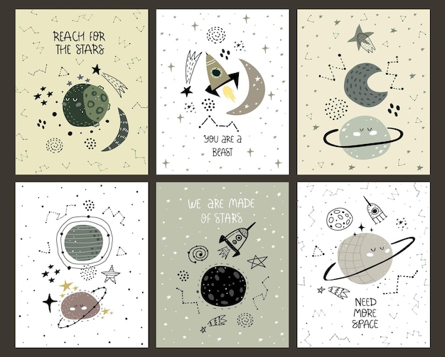Whimsical Celestial Illustrations with Cosmic Motifs and Inspirational ...