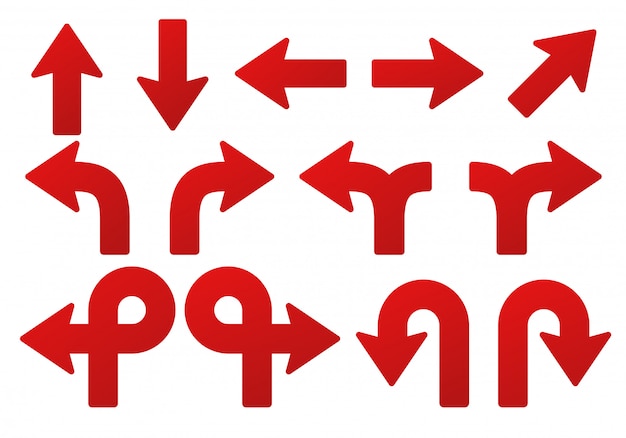 Set of Vibrant Red Directional Arrows Pointing in Various Directions ...