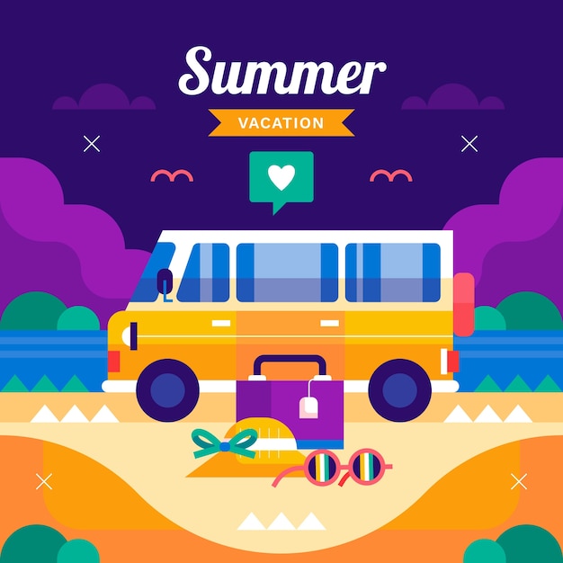 Vibrant Summer Vacation Bus Adventure on the Beach | Jiffy Designs