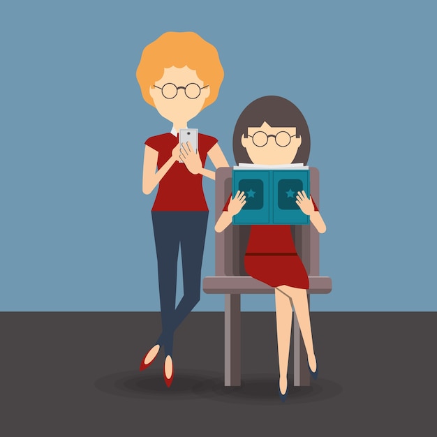 Stylish Cartoon Characters Using Digital Devices in Office Setting ...