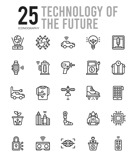 Diverse Collection of 25 Cutting-Edge Future Technology Icons | Jiffy Designs