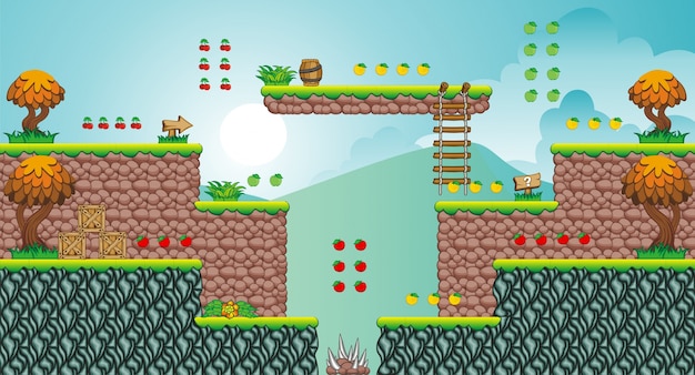 Vibrant Platformer Landscape with Lush Foliage and Whimsical Elements ...
