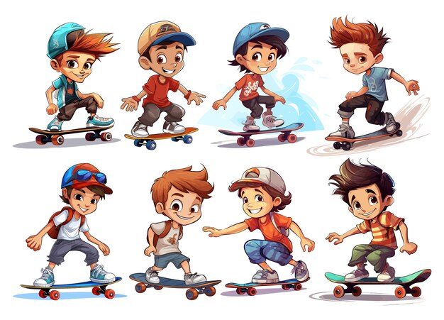 Vibrant Collection of Skateboarding Characters in Diverse Poses | Jiffy ...