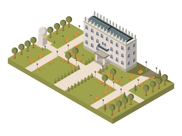 Charming Isometric Landscape with Historic Castle and Lush Greenery ...