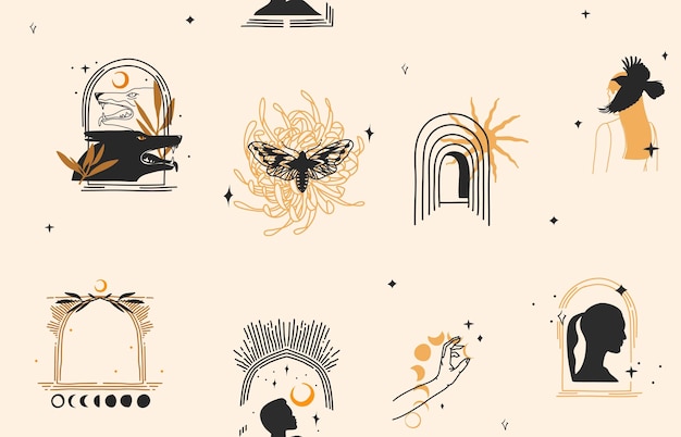 Mystical Celestial Collection: Ethereal Symbols and Silhouettes | Jiffy ...