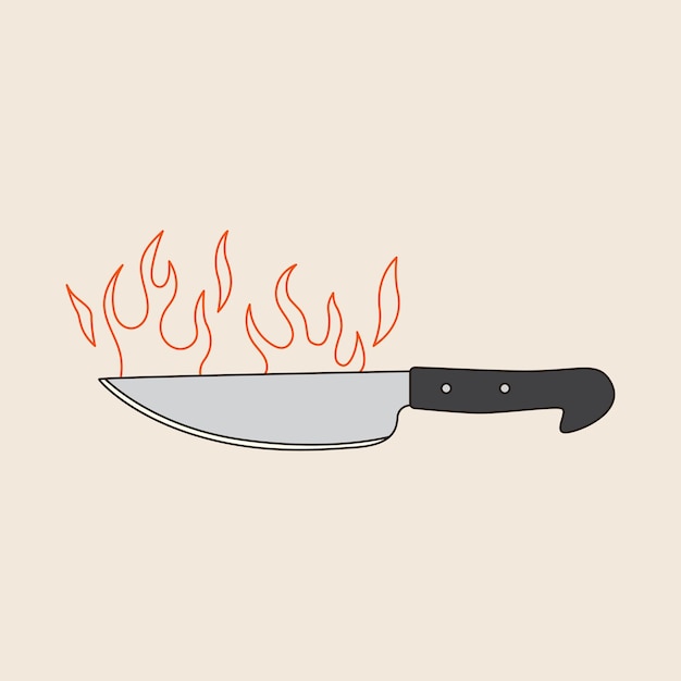 Fiery Culinary Blade: A Minimalist Illustration of a Kitchen Knife ...