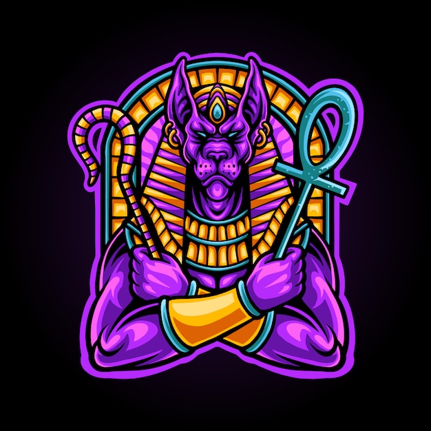 Vibrant Pharaoh Deity in Neon Tribal Illustration | Jiffy Designs