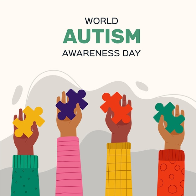 Diverse Hands Raising Autism Awareness Puzzle Pieces | Jiffy Designs
