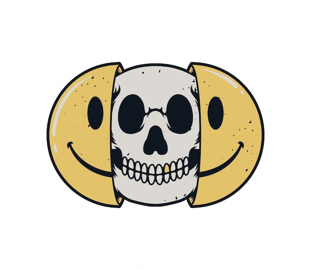 Cheerful Skull Surrounded by Vibrant Smiley Faces | Jiffy Designs