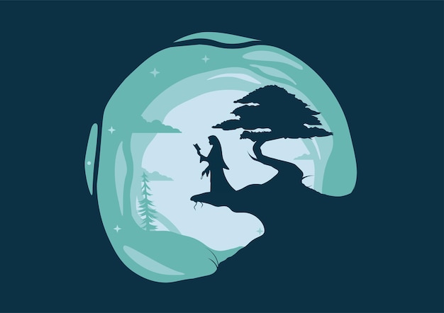 Enchanting Silhouette of Samurai Under Crescent Moon | Jiffy Designs