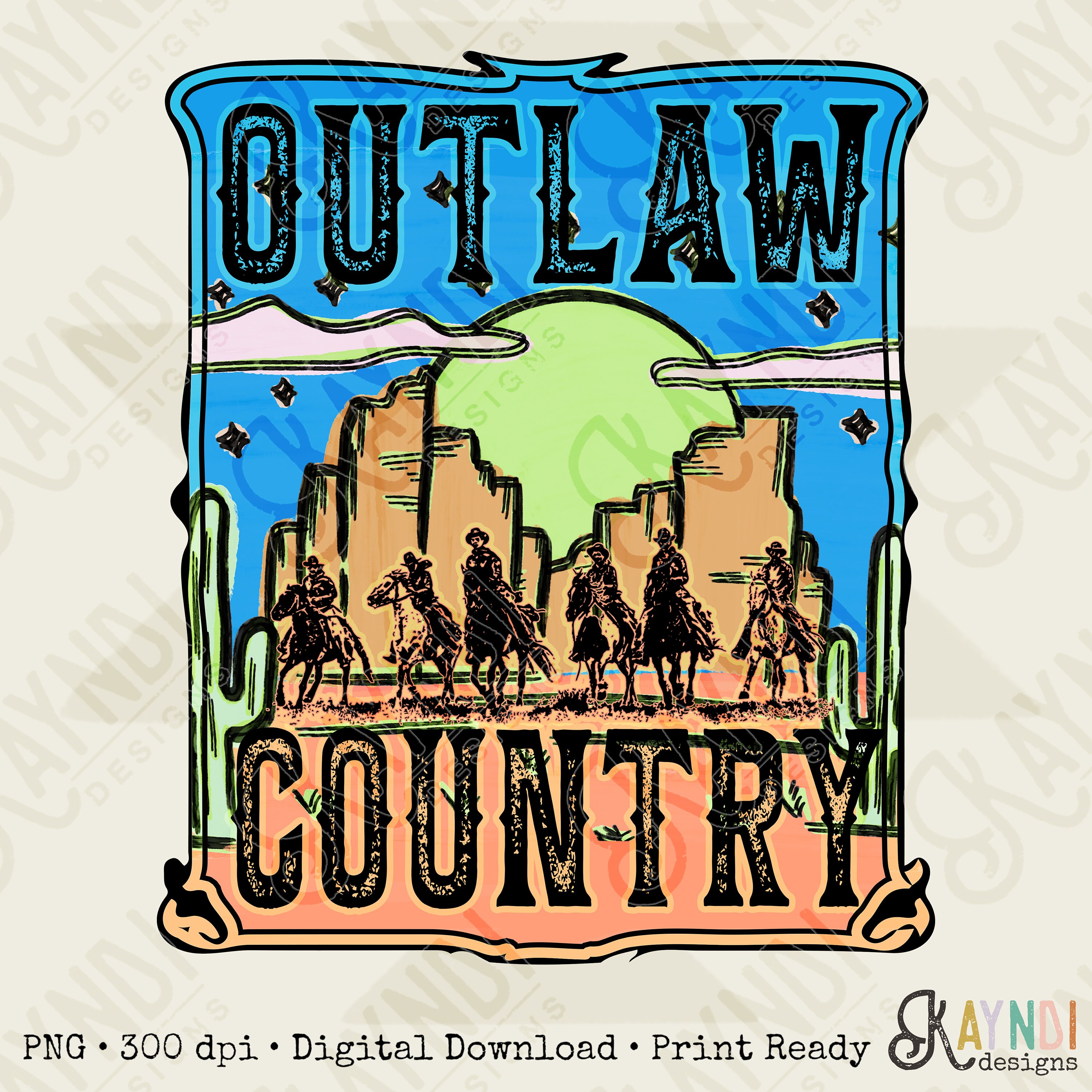 Outlaw Country Sublimation Design PNG Digital Download Printable ...