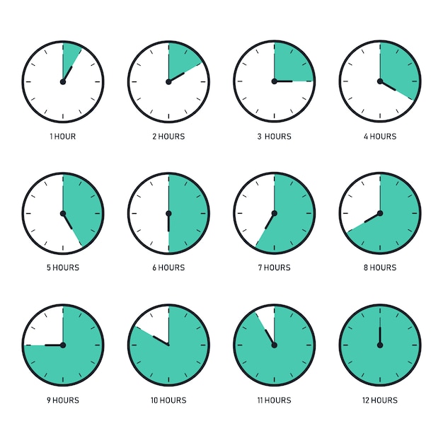 Analog Clock Faces Depicting Various Time Intervals | Jiffy Designs