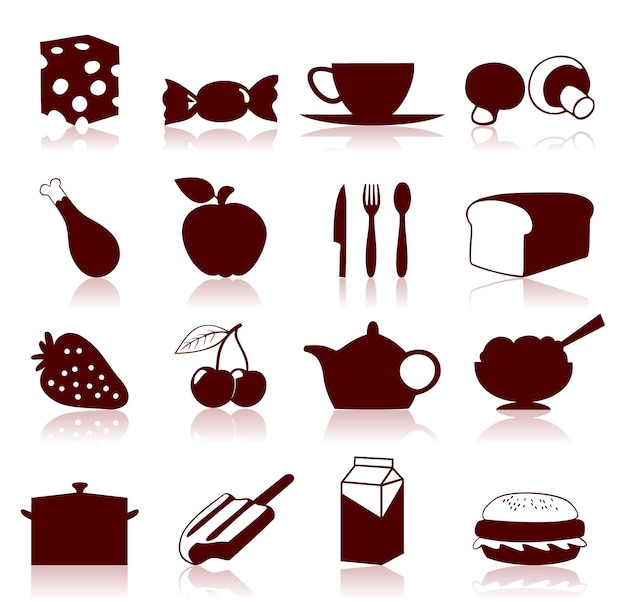Diverse Collection of Delightful Culinary Icons in Burgundy Tones ...