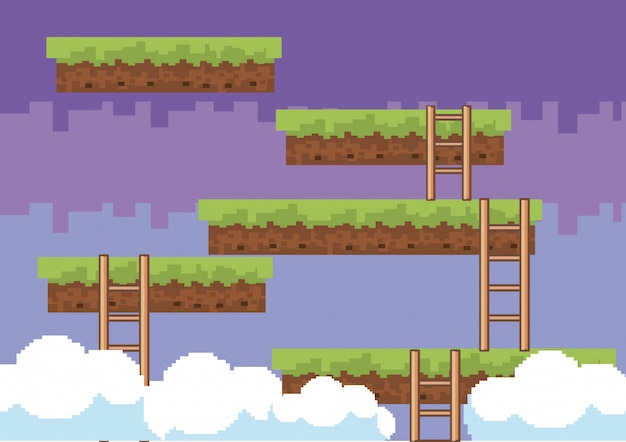 Whimsical Pixel Landscape with Floating Platforms | Jiffy Designs