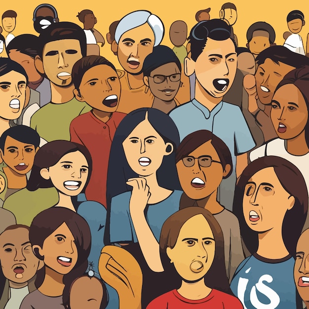 Diverse Crowd of Expressive Faces in Vibrant Illustration | Jiffy Designs