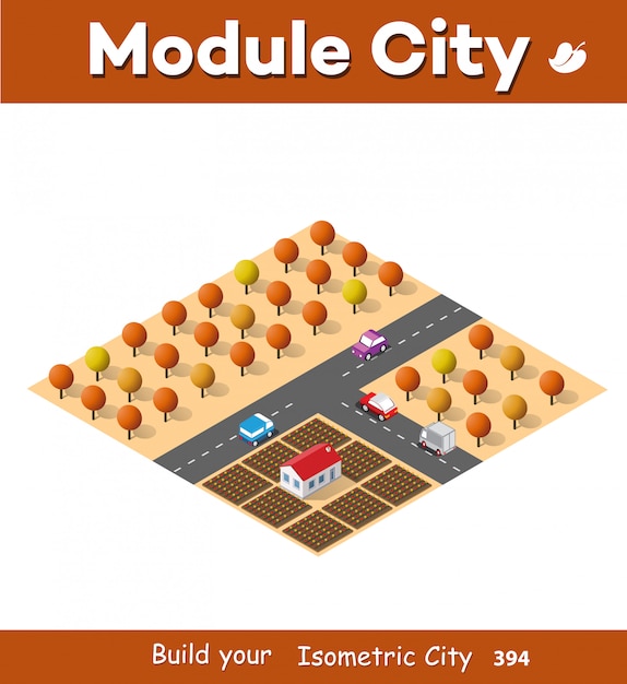 Charming Isometric Village with Vibrant Autumn Trees | Jiffy Designs