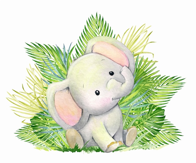 Cute Teddy Bear Amidst Lush Tropical Foliage Illustration | Jiffy Designs