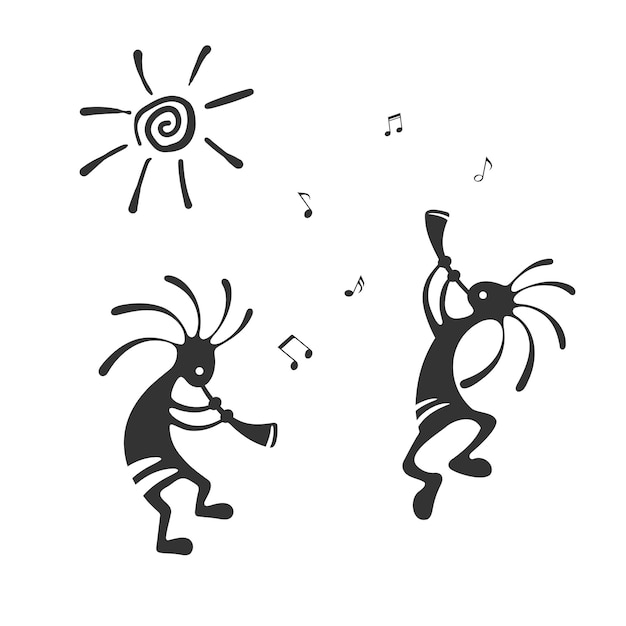 Dancing Stick Figures with Music Notes and Sun Illustration | Jiffy Designs