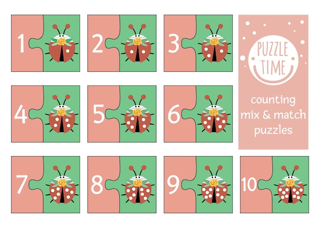 Counting Mix and Match Puzzles with Ladybug Illustrations | Jiffy Designs