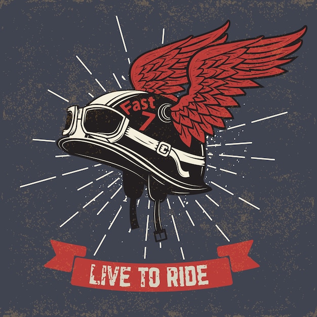 Vintage Winged Motorcycle Helmet with 'Live to Ride' Banner | Jiffy Designs