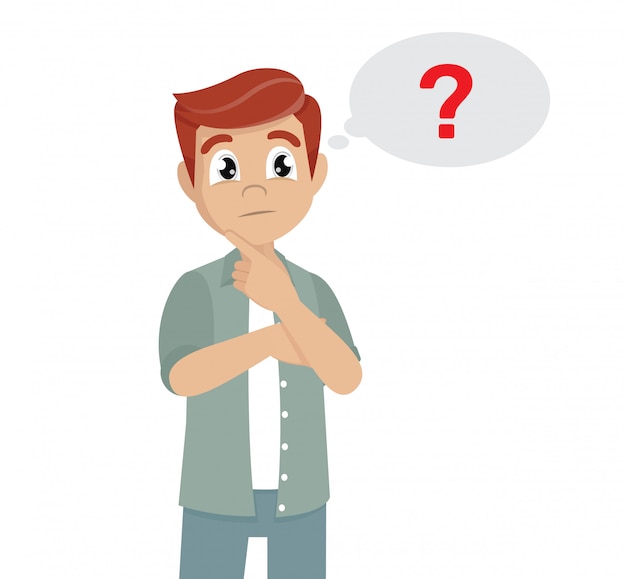 Cartoon character Poses, Man thinking. Question mark icon in thought ...