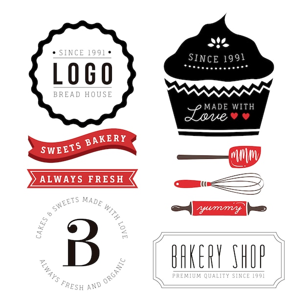 Vintage Bakery Logos and Emblems with Baking Utensils | Jiffy Designs