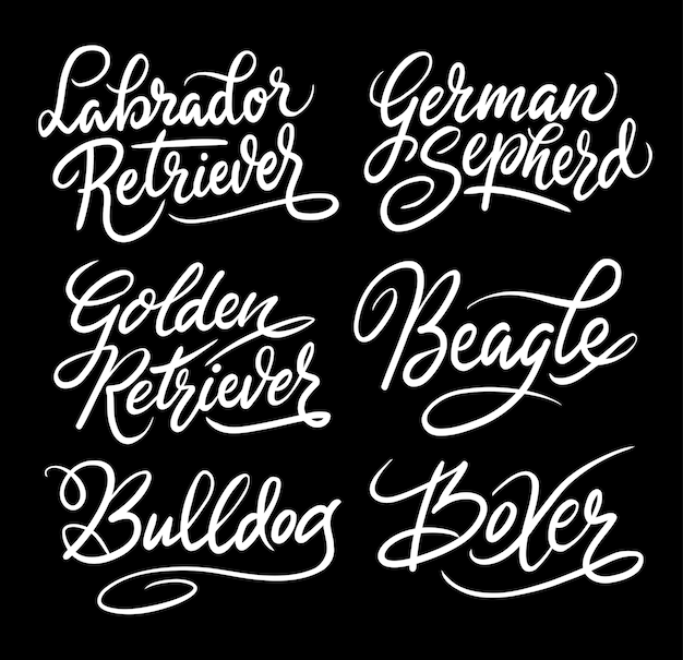 Elegant Calligraphic Canine Breed Titles in Cursive Script | Jiffy Designs