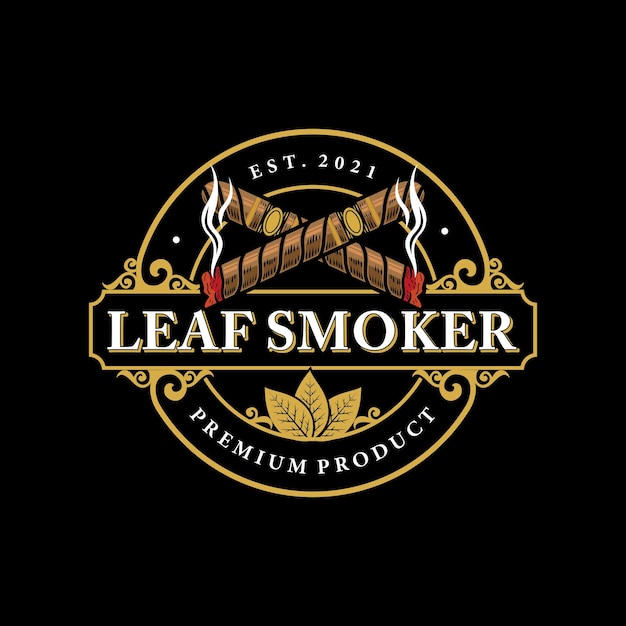 Ornate Leaf Smoker Logo with Vintage Tobacco Pipe Illustration | Jiffy ...
