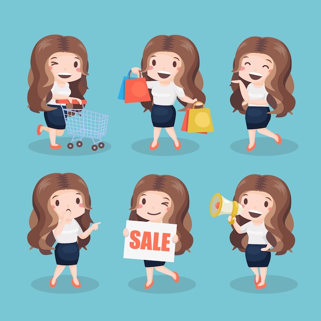 Versatile Collection of Animated Office Lady Character Illustrations ...