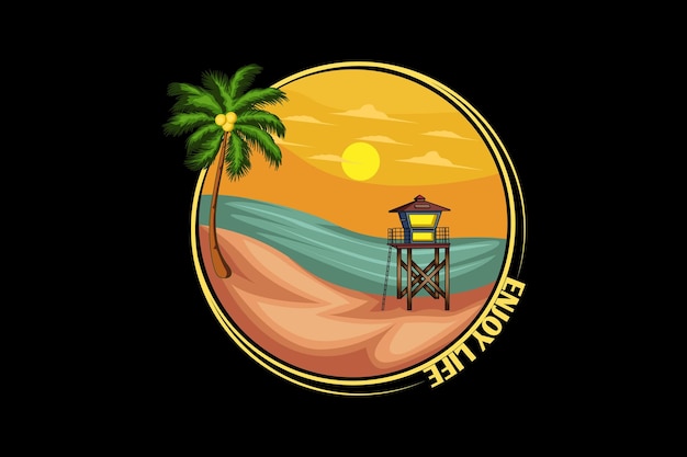 Vibrant Sunset Beach Scene with Lifeguard Stand | Jiffy Designs