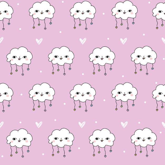 Adorable Kawaii Cloud Pattern with Raindrops on Pink Background | Jiffy ...