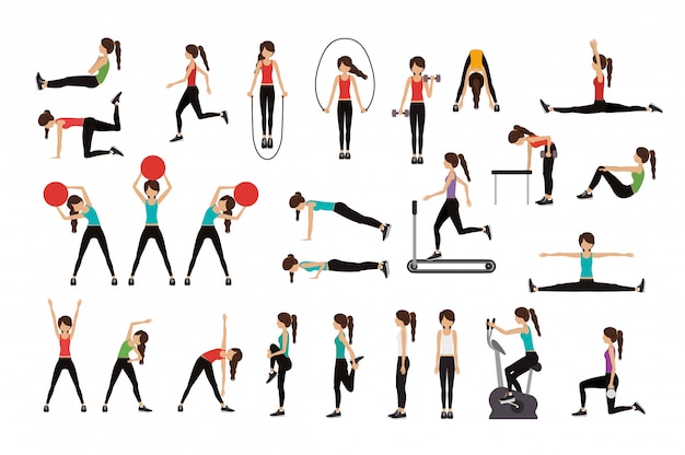 Diverse Fitness Poses and Exercises in Minimalist Illustration | Jiffy ...