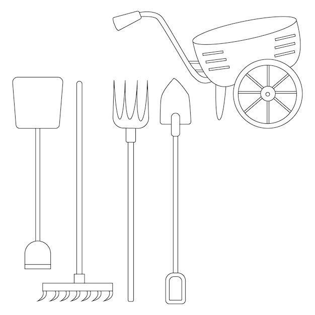 Minimalist Gardening Tools Outline Illustration | Jiffy Designs