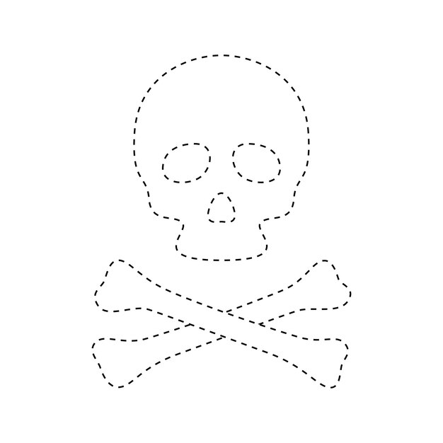 Minimalist Skull and Crossbones Icon with Dotted Outline | Jiffy Designs