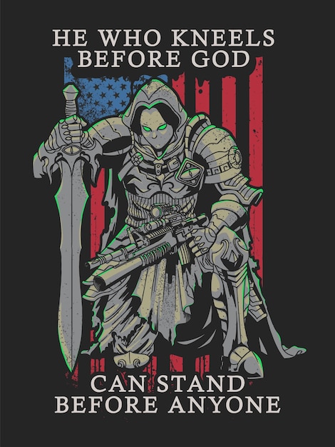 Powerful Warrior Kneeling Before Flag, Ready to Stand Tall | Jiffy Designs