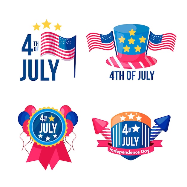Vibrant 4th of July Emblem Collection with Patriotic Flags and Balloons ...