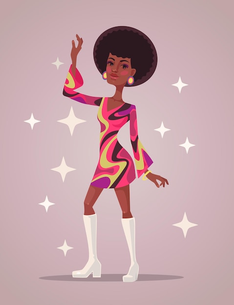 Vibrant Disco Diva in Retro Styling with Sparkling Stars | Jiffy Designs