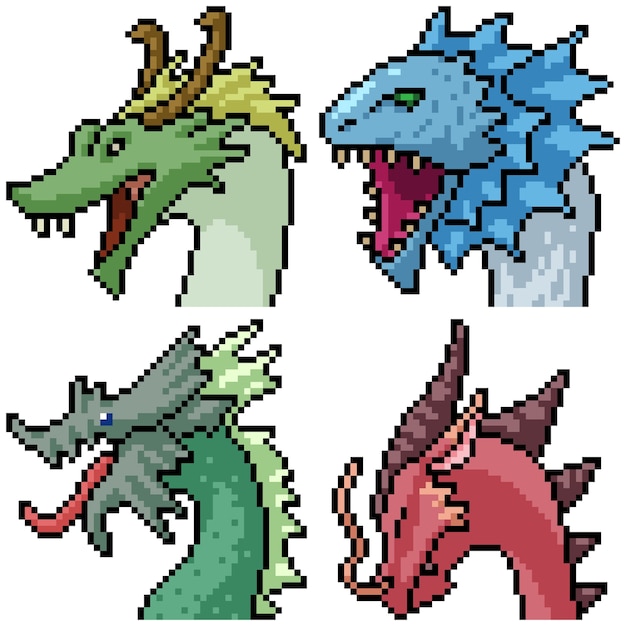 Vibrant Pixel Art Dragon Collection: Diverse Mythical Creatures | Jiffy ...
