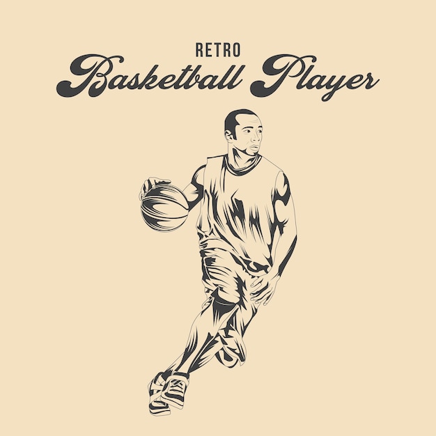 Vintage Illustration of a Retro Basketball Player | Jiffy Designs