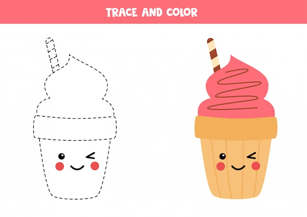 Adorable Kawaii Cupcake: Trace and Color This Delightful Dessert ...