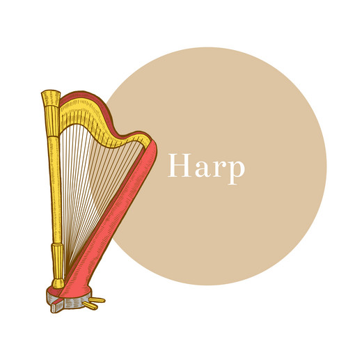 Harp. Musical Instrument In Hand Drawn Style For Surface Design Fliers ...