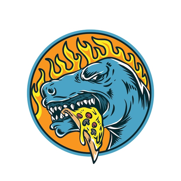 Ferocious Blue Wolf Devouring Flaming Pizza Slice | Jiffy Designs