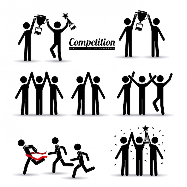 Stick Figure Illustrations Depicting Competition and Teamwork Dynamics ...